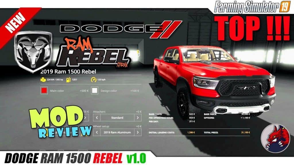 FS19 Dodge Ram 1500 Rebel v1 (1) - Farming simulator 19 / 17 / 15 Mod