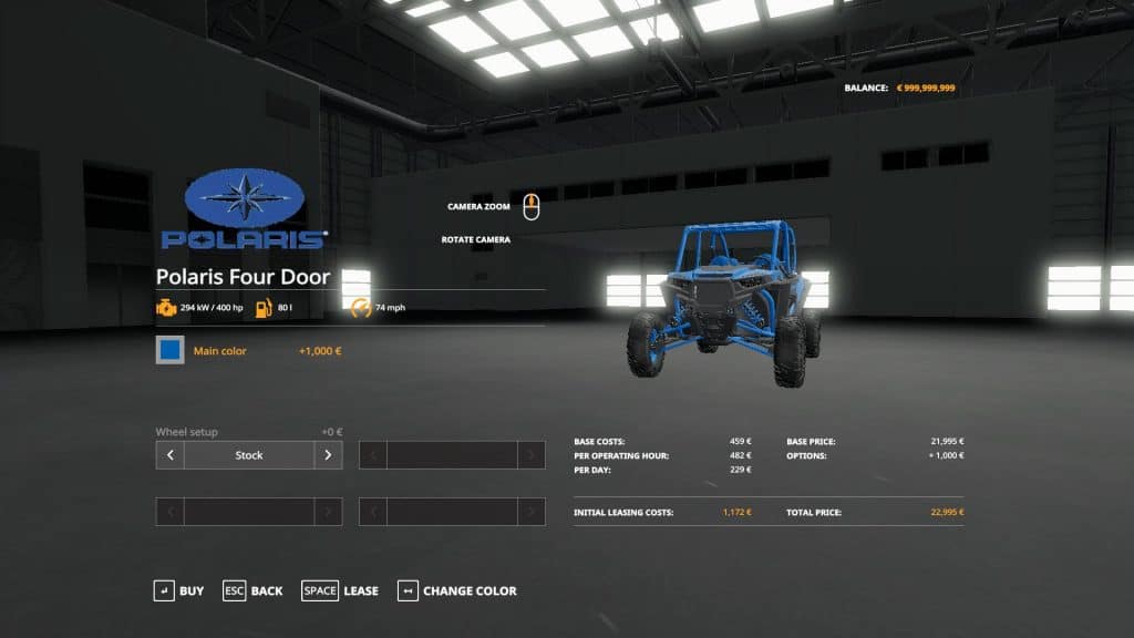 FS19 Polaris RZR Turbo 1000 v1.0.0.0 - FS 19 Cars Mod Download