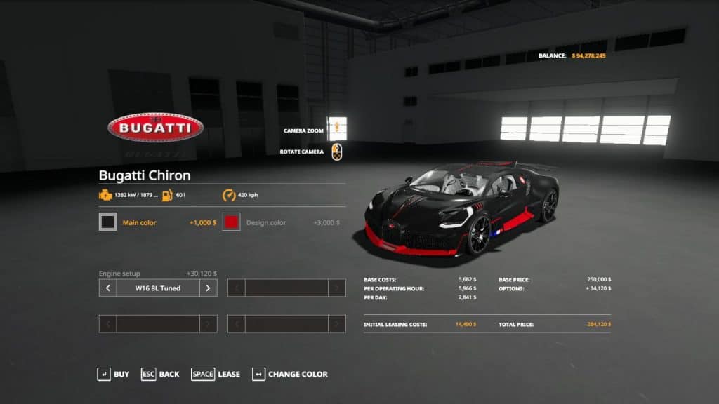 FS19 Bugatti Chiron v1.0.0.0 - FS 19 Cars Mod Download