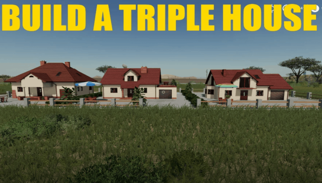 FS19 BUILD A TRIPLE HOUSE v1.0 - FS 19 Buildings Mod Download