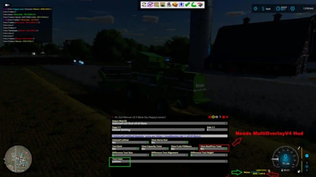 FS22 VehicleFruit Hud v0.62 Beta - FS 22 Other Mod Download