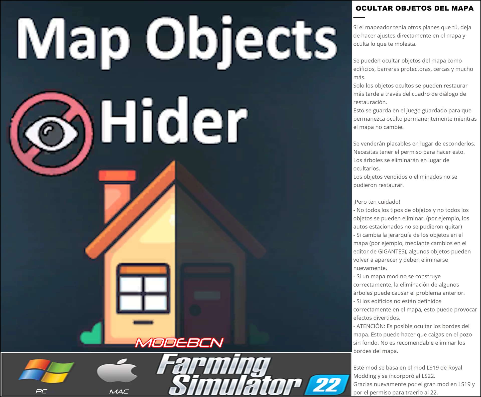 FS22 Map Objects Hider ESPANOL V1.0.2 - FS 22 Objects Mod Download