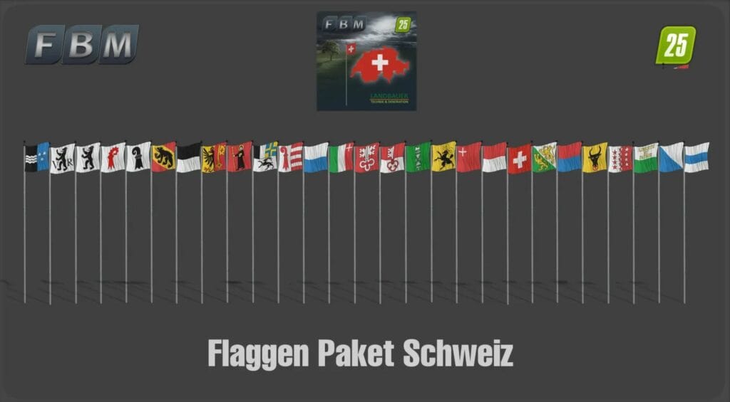 FS25 Flags Package CH v1 (3) - Farming simulator 19 / 17 / 15 Mod