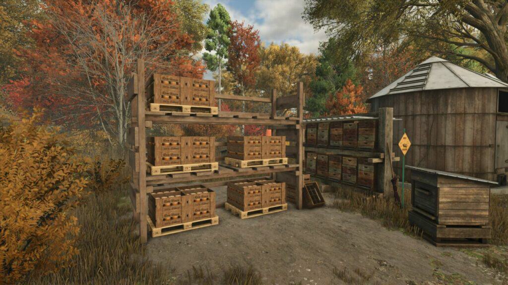FS25 Honey Pallet Rack V1 (1) - Farming simulator 19 / 17 / 15 Mod