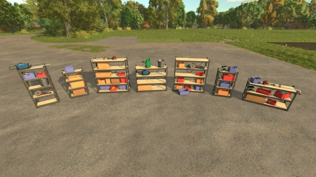 FS25 Movable Shelf And Bench Pack V1.0 - FS 25 Objects Mod Download