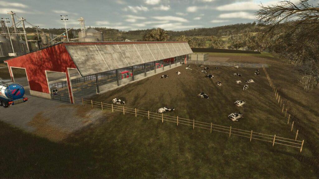 FS25 US Cow Barn With Milk V1.0 - FS 25 Buildings Mod Download