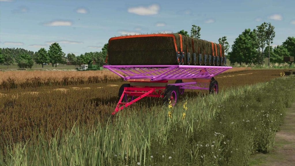 FS25 Romanian bale trailer pink v1.0 - FS 25 Trailers Mod Download