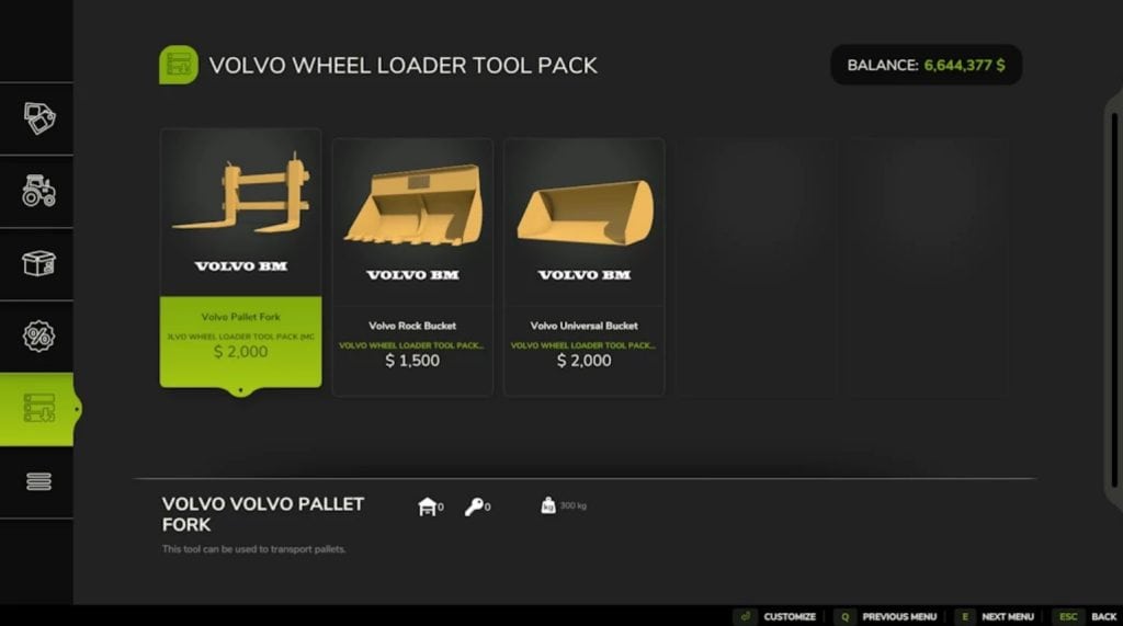 Volvo Wheel Loader Tool Pack 1 (1) - Farming simulator 19 / 17 / 15 Mod