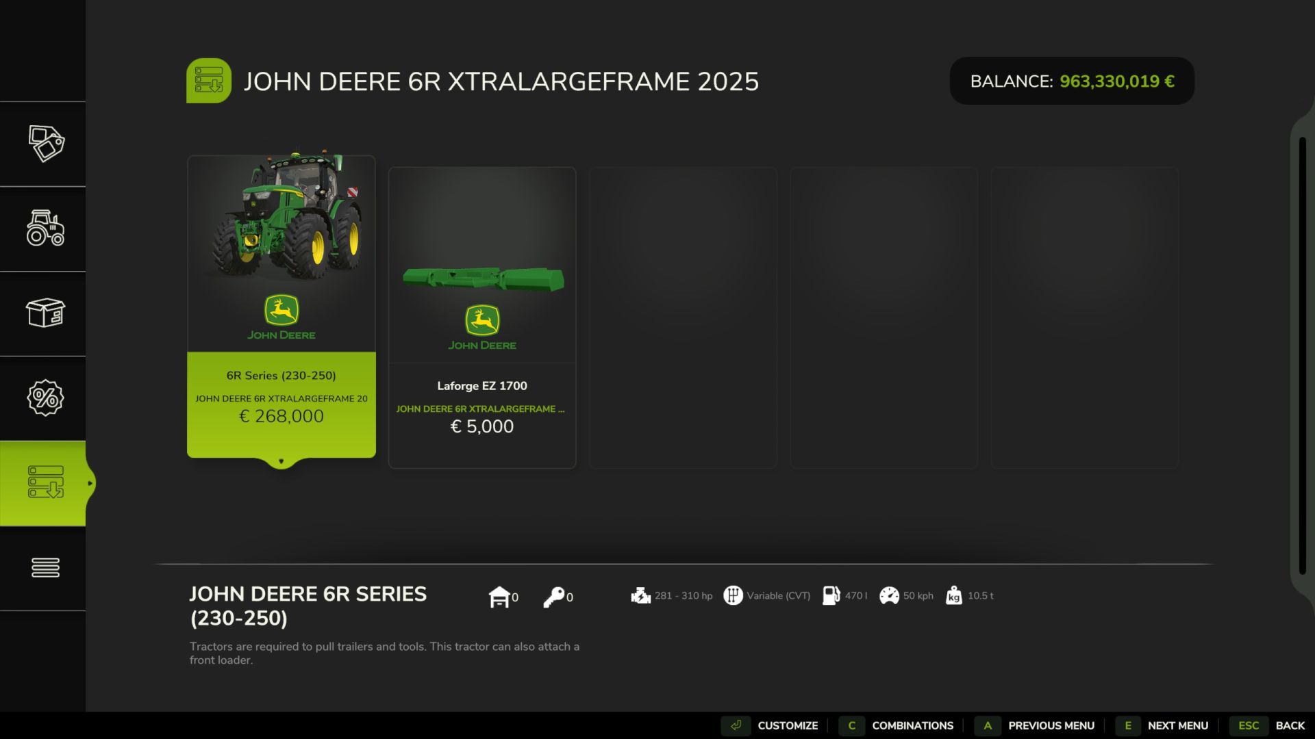 FS25 John Deere 6R 230-250 XTRA LARGE v1.0 - FS 25 Tractors Mod Download