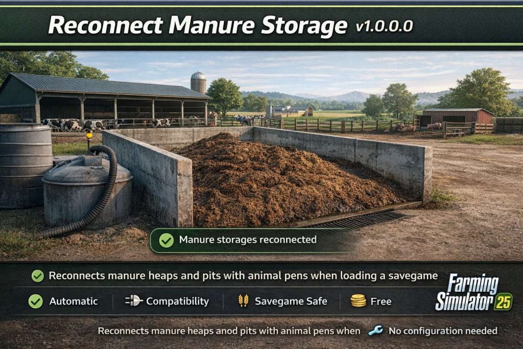 FS25 Reconnect Manure Storage v1.0 - FS 25 Other Mod Download